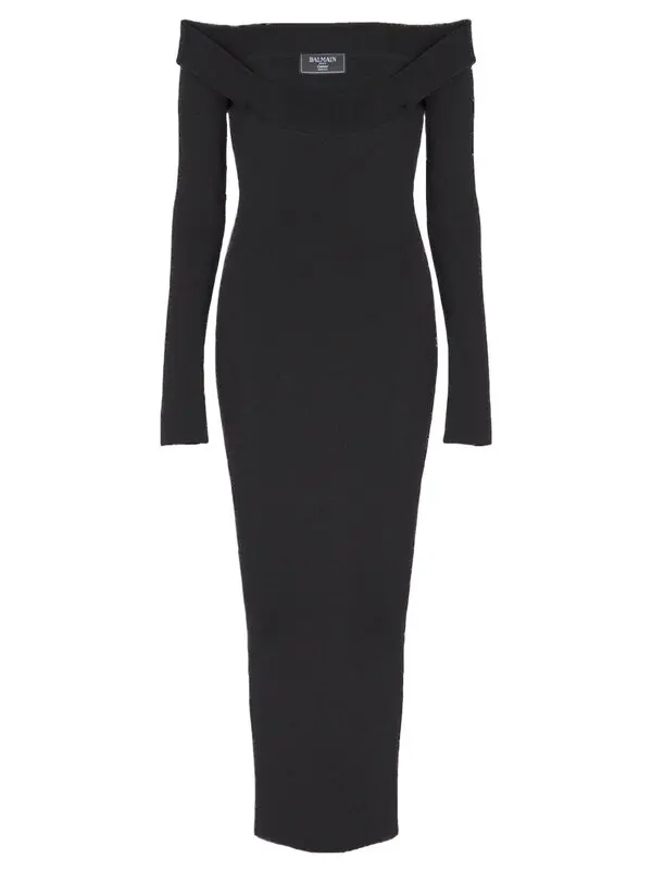 Balmain Long Knit Dress With Double Zipper - Black