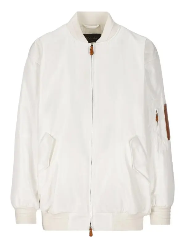 Loro Piana Zip-up Casual Jacket With Leather Trim - White