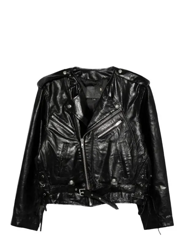 R13 Leather Zip Jacket With Belted Waist - Black