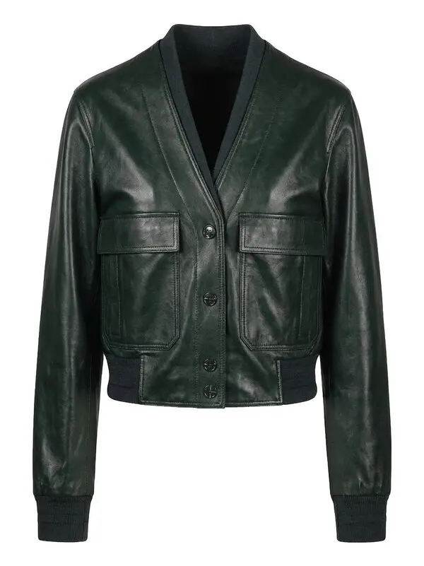 Gucci V-neck Leather Jacket - Emerald Green