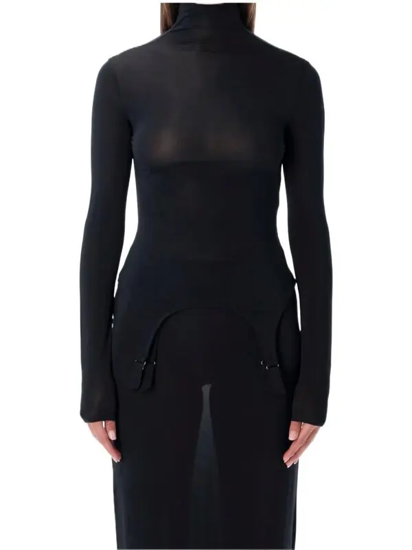 JEAN PAUL GAULTIER Long-sleeve High-neck Body With Lingerie Details - Black