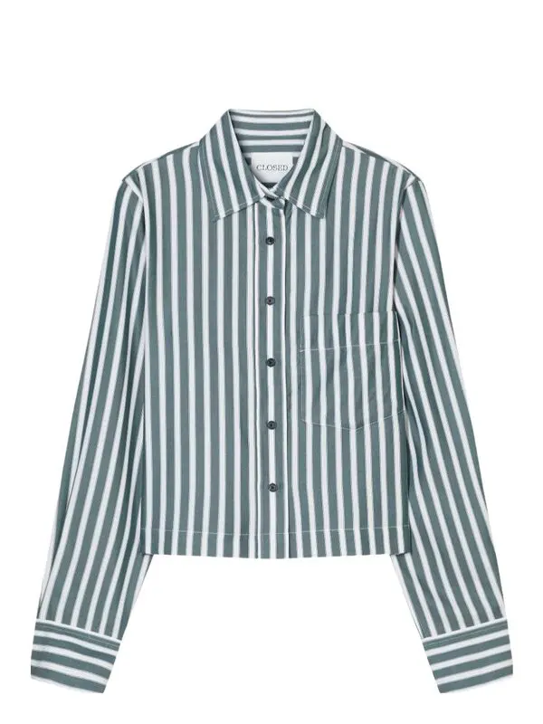 Closed Striped Cropped Classic Shirt - Green