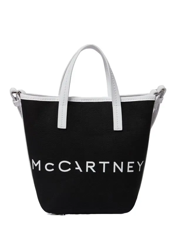 Stella McCartney Logo Printed Open Top Bucket Bag - Black And White