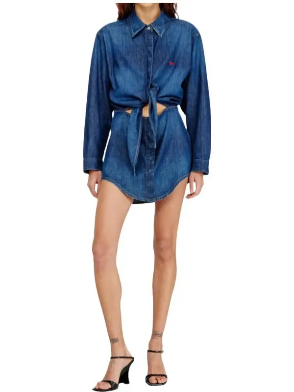 DIESEL® Belted Tie-front Denim Jacket - Medium Blue
