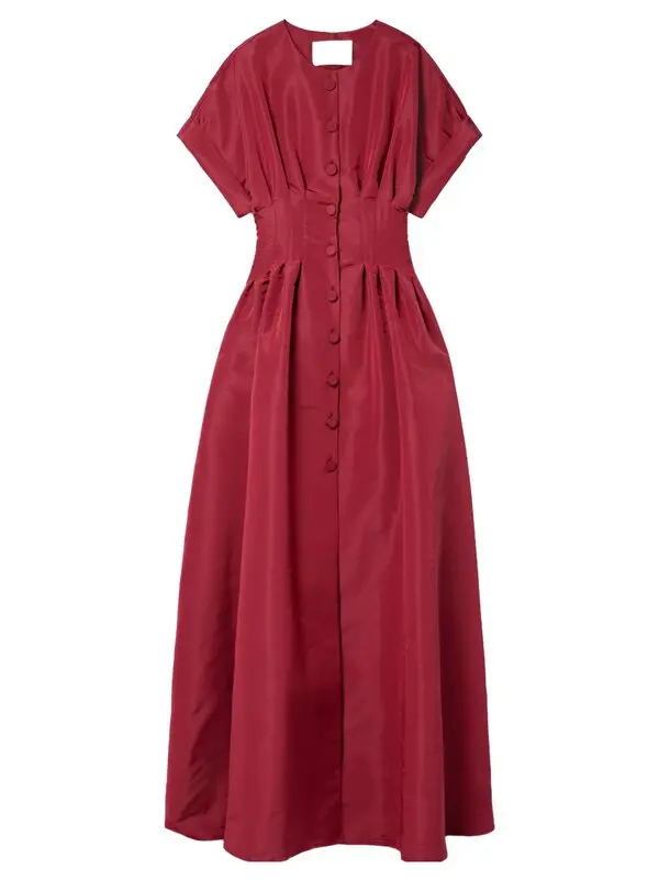 Carolina Herrera Silk Satin Pleated Dress - Red