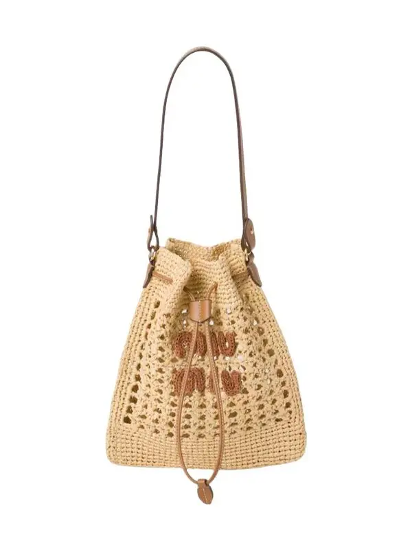 Miu Miu Woven Fabric Mini-bag With Leather Handle - Nude