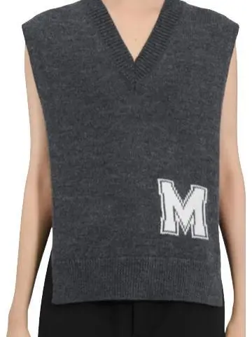 MAISON MARGIELA Knitted V-neck Vest With Varsity Logo - Black