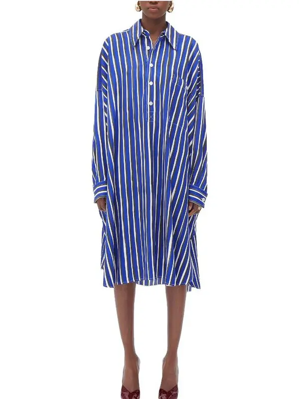 Bottega Veneta Striped Button-up Midi Dress - Blue/black