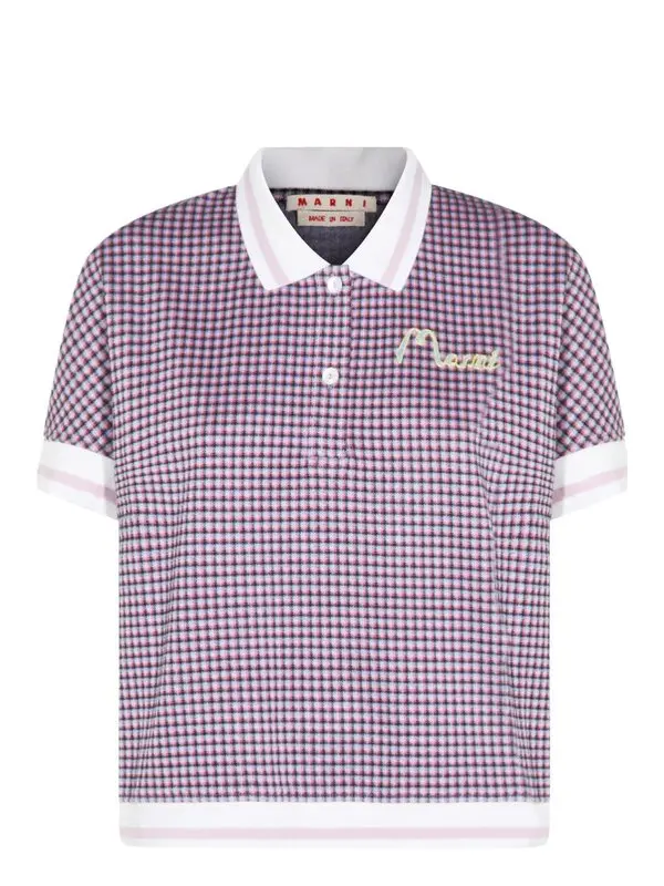 Marni Check Embroidery Polo Top - Purple