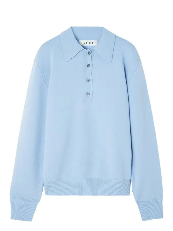 RÓHE Polo-collar Knitted Sweater - Light Blue