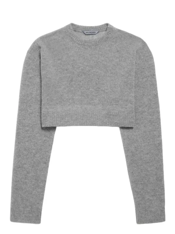 Balenciaga Cropped Crewneck Sweater - Light Gray
