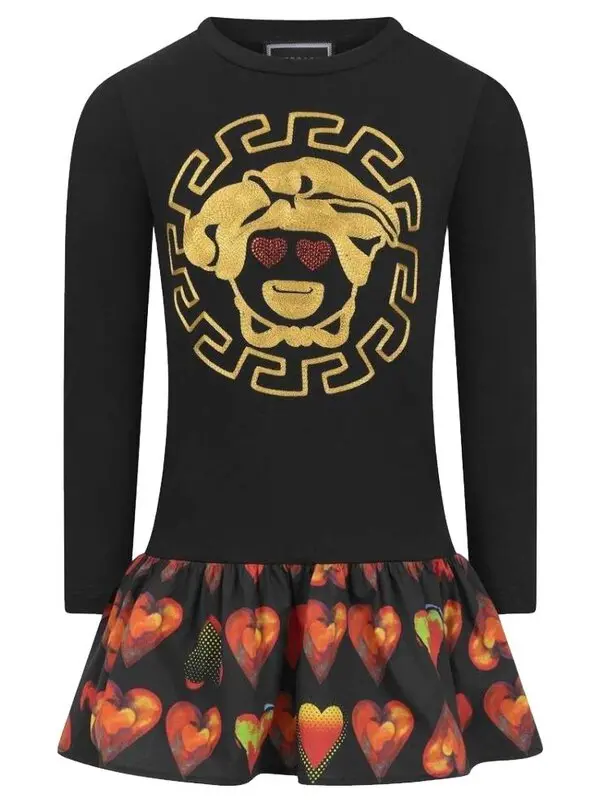 Versace Long Sleeve Dress With Heart Print - Black