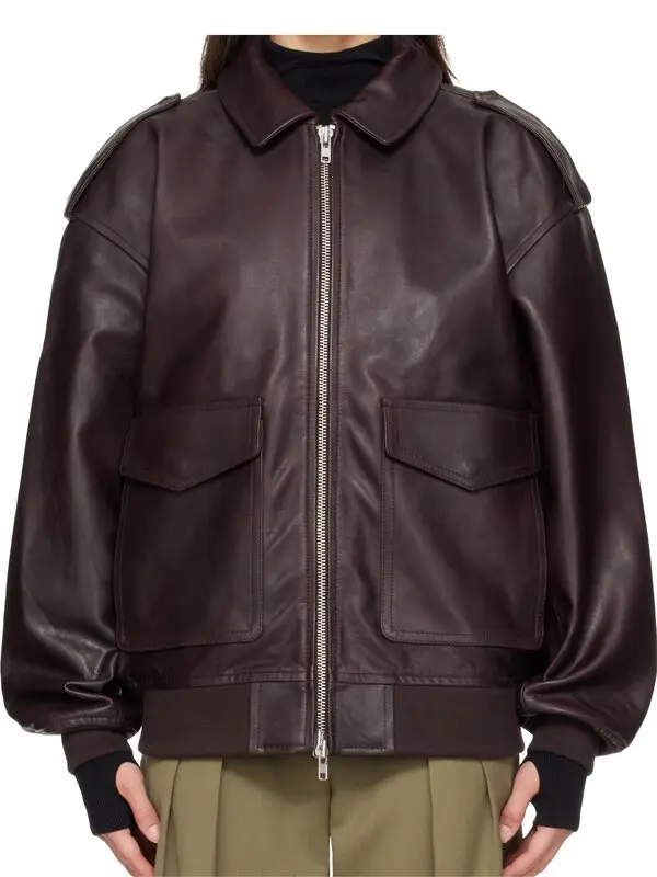 THE FRANKIE SHOP Leather Bomber Jacket - Black