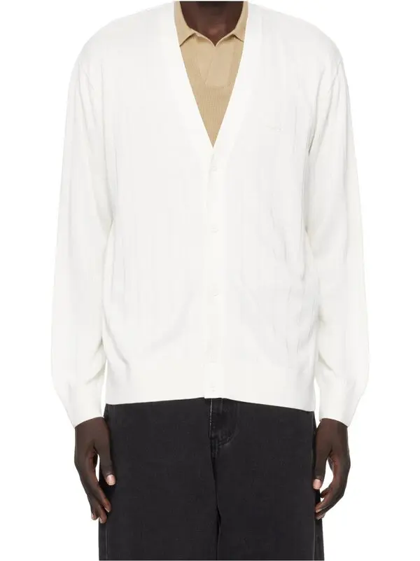 Lacoste Long-sleeved V-neck Cardigan With Embroidered Logo - White