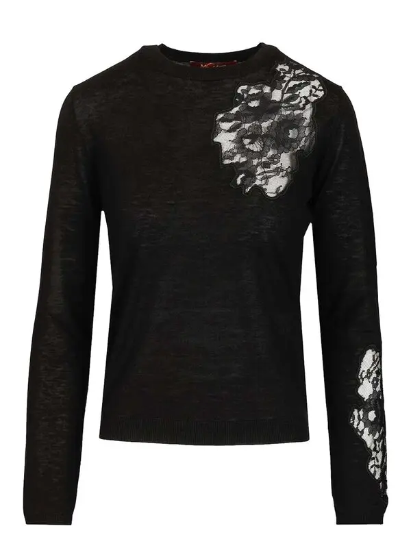 Max Mara Lace Appliqué Long Sleeve T-shirt - Black
