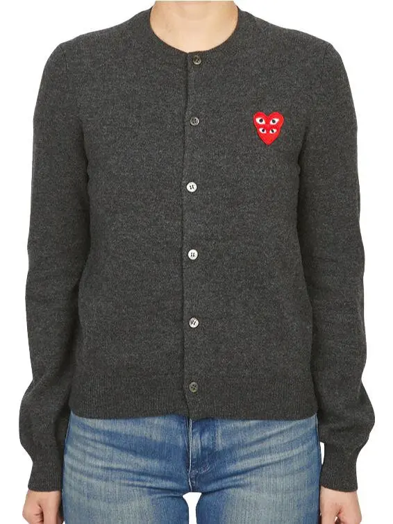 Comme Des Garçons Long Sleeve Knitwear With Embroidered Heart - Grey
