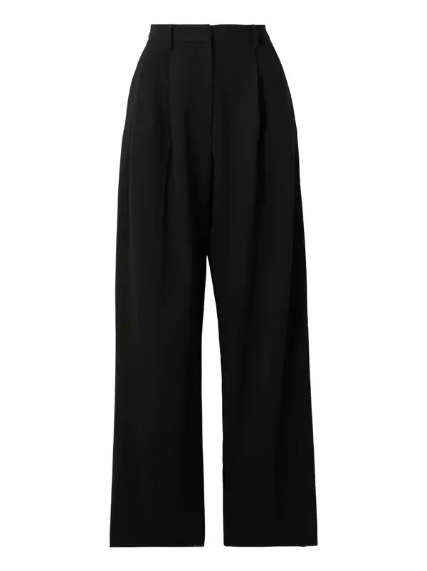Carolina Herrera Pleated Wool Blend Wide-leg Trousers - Black