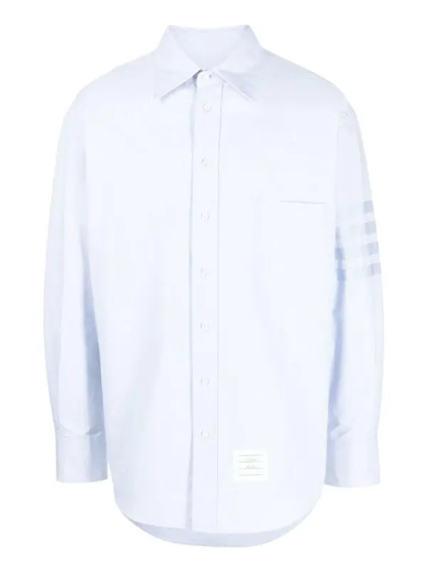 Thom Browne Striped Collared Button-up Shirt - Light Blue