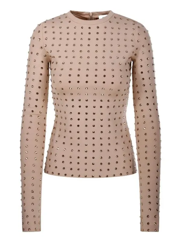 Sportmax Scuba Jersey T-shirt With Rhinestones - Nude