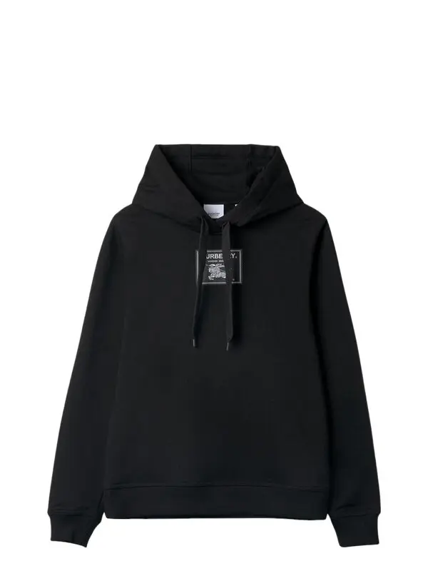Burberry Logo Patch Drawstring Hoodie - Black