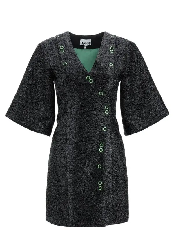 GANNI Sparkle V-neck Wrap Mini Dress - Black