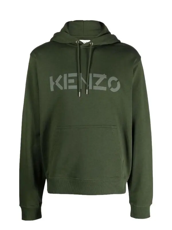 Kenzo Logo Print Cotton Hoodie - Black