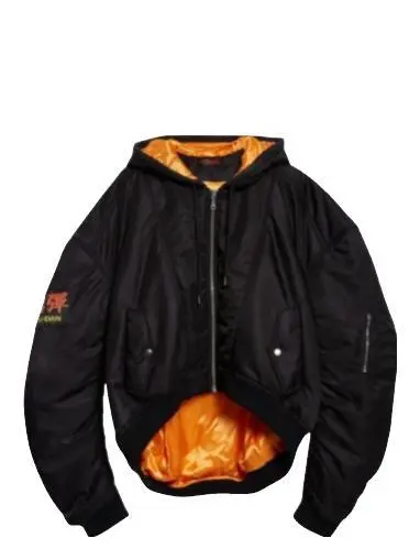 LU'U DAN Patch Bomber Jacket With Drawstring Hood - Black