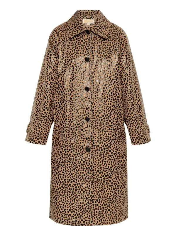 Michael Kors Long Sleeve Animal Print Coat - Beige