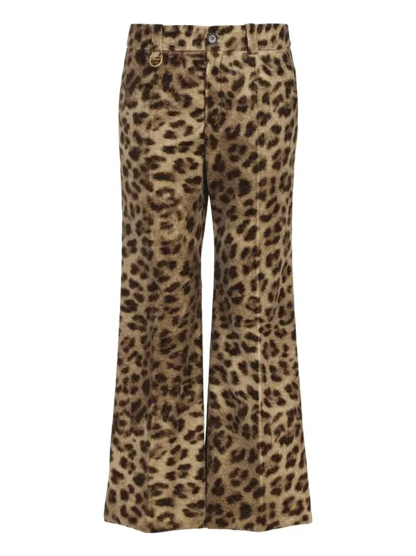 Chloé Leopard Print Cropped Flared Trousers - Brown