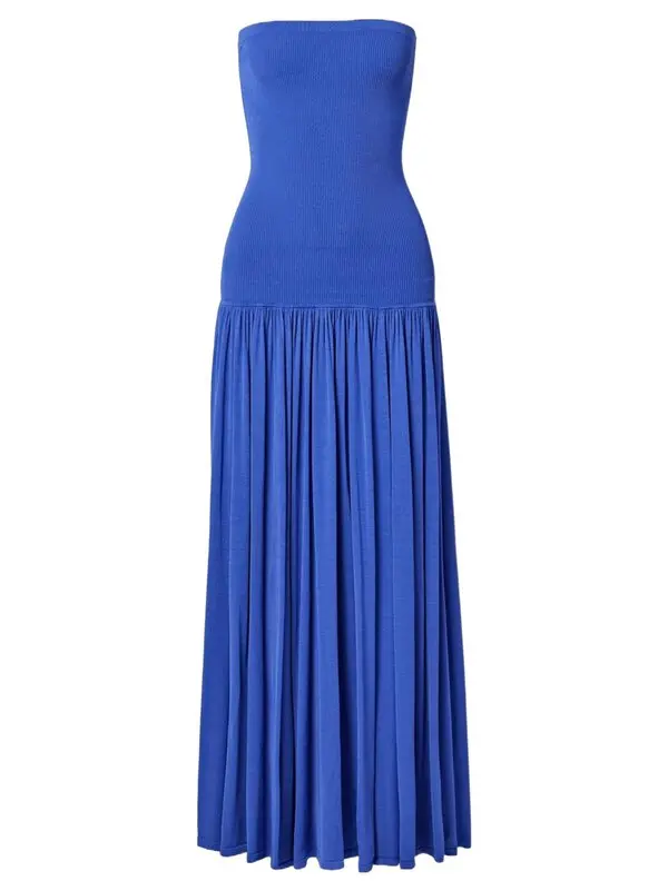 Zimmermann Strapless Ribbed Maxi Dress With Pleated Skirt - Blue