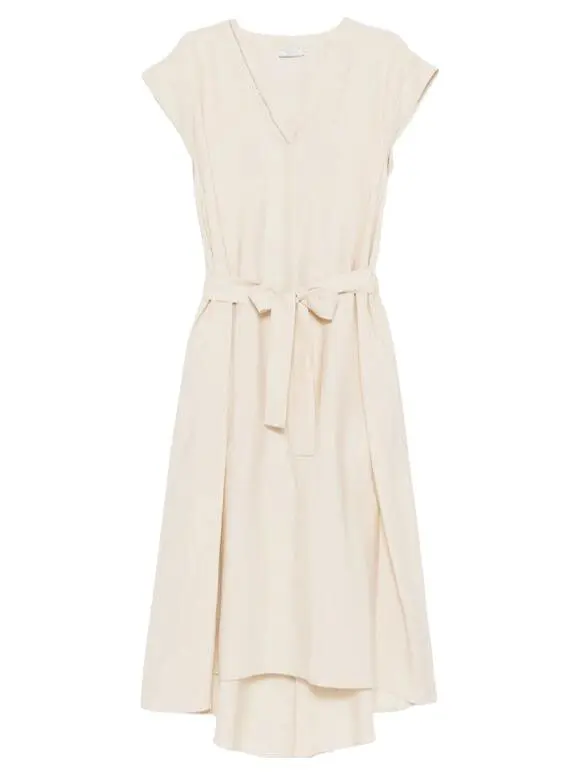 Peserico V-neck Belted Midi Dress - White
