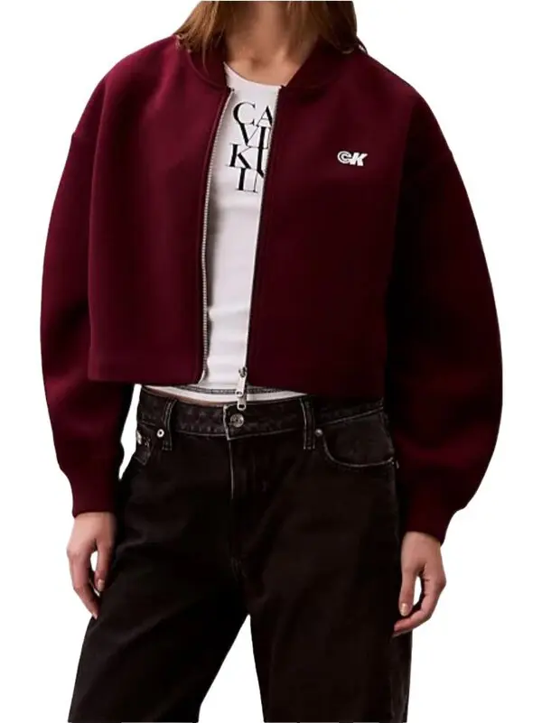 Calvin Klein Detail Balloon Sleeve Bomber Jacket - Deep Carmine