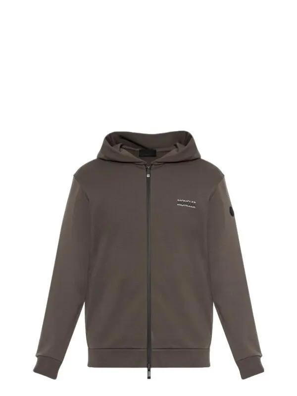 Moncler Logo Embroidered Zip-up Hoodie - Brown