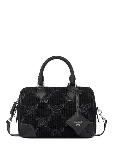 Mcm Lauretos Monogram Lurex Jacquard Top Handle Bag - Black