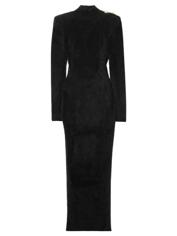 Balmain Long Sleeve Dress With Open Back - Black