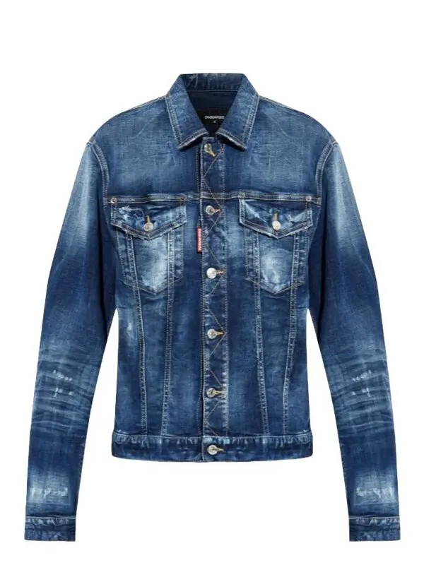 Dsquared2 Distressed Denim Jacket With Logo Detail - Blue