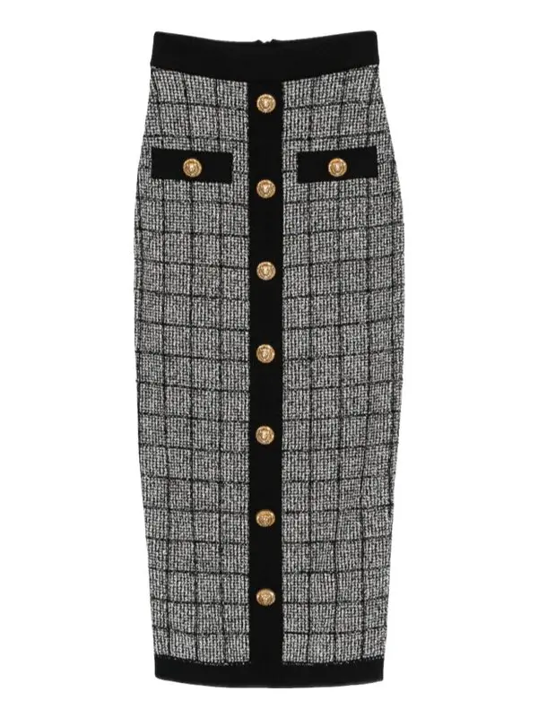 Balmain Button Check Midi Skirt - Black