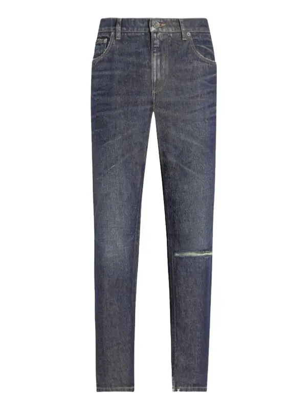 Dolce & Gabbana Distressed Logo Plaque Jeans - Blue