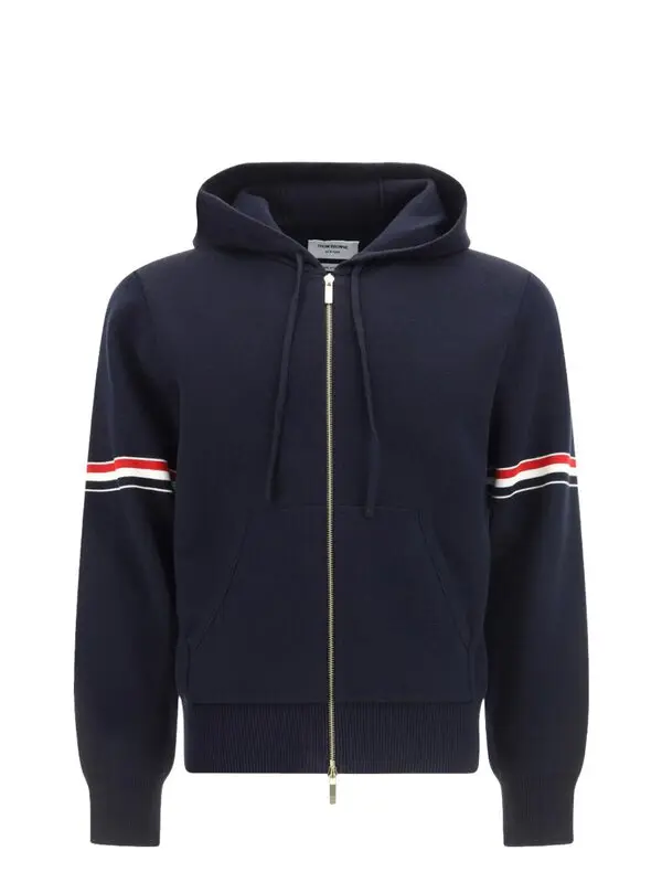 Thom Browne Zip-up Drawstring Hoodie - Navy Blue