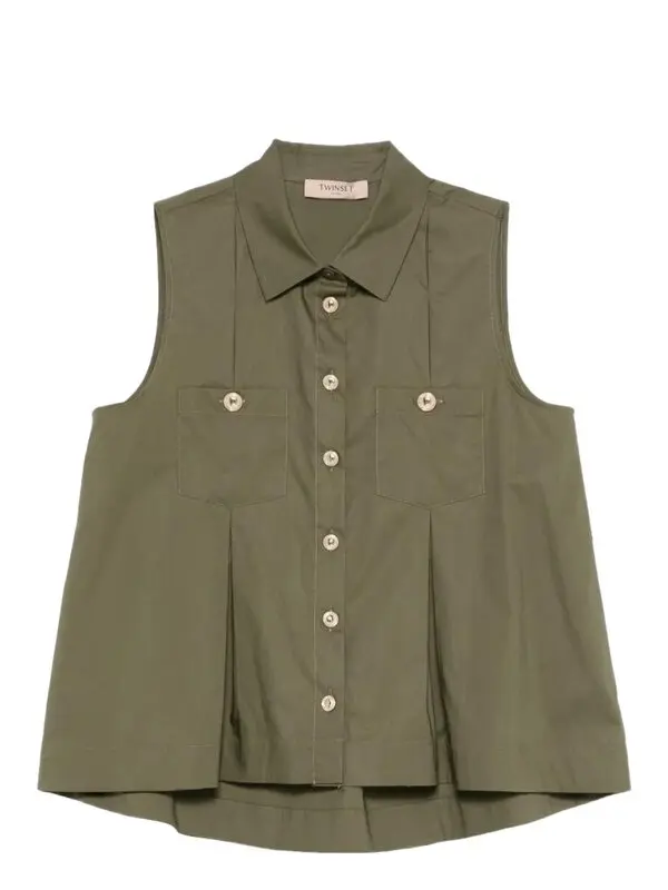 TWINSET Sleeveless Pleated Patch-pocket Shirt - Green