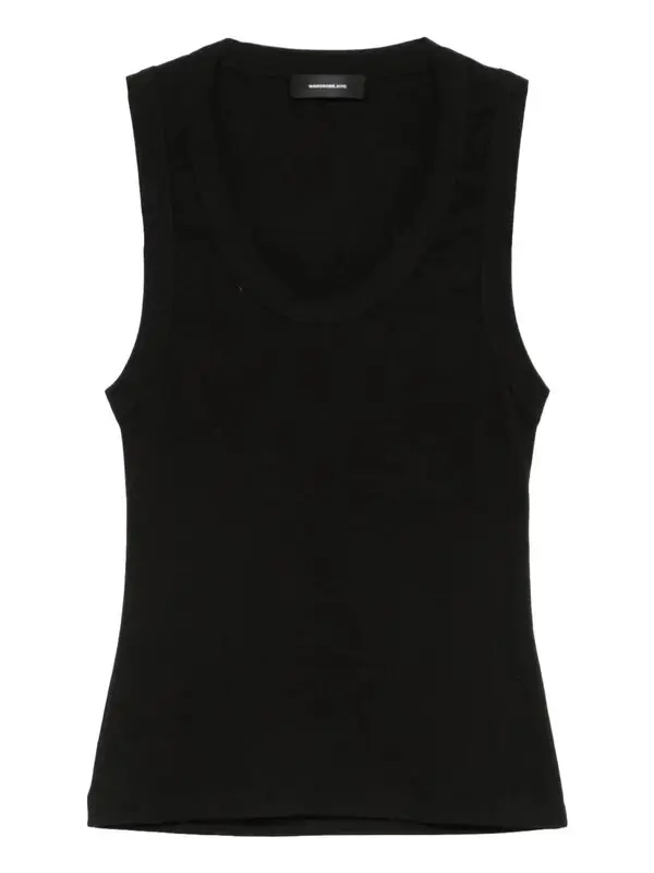 Wardrobe.NYC Sleeveless Scoop Neck Tank Top With Floral Trim - Black