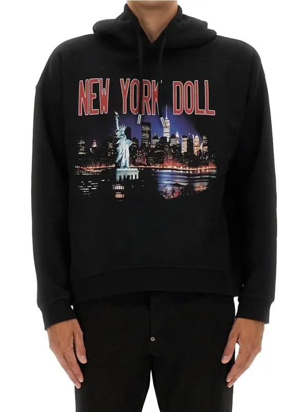 Dsquared2 Graphic Print Drawstring Hoodie - Black