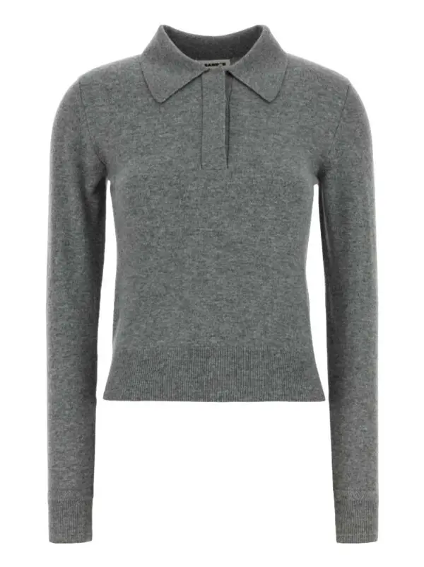 JIL SANDER Long Sleeve Knitted Polo Top - Gray