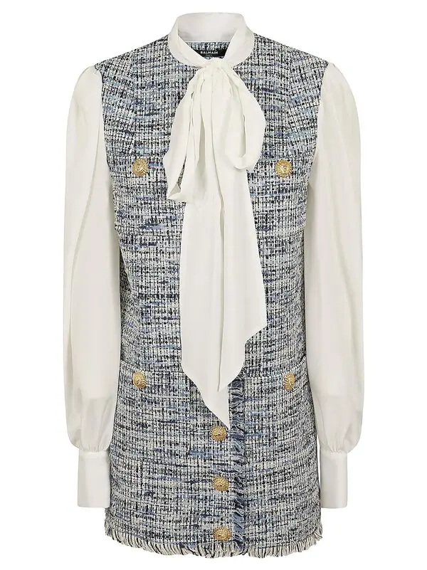 Balmain Tweed Pussy Bow Dress - No