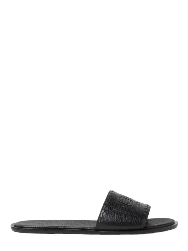 Fendi Roma Logo Embossed Slides - Black