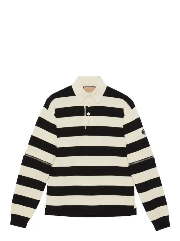 Gucci Logo Patch Striped Polo Shirt - Black