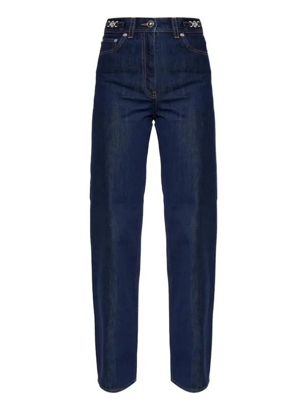 Versace Logo-patch Straight Leg Jeans - Navy Blue