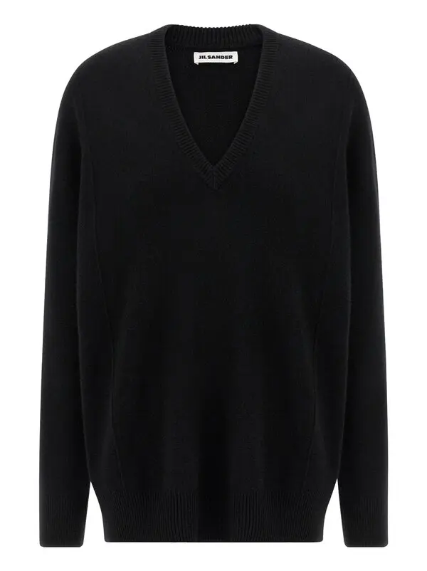 JIL SANDER Long Sleeve V-neck Jumper - Black