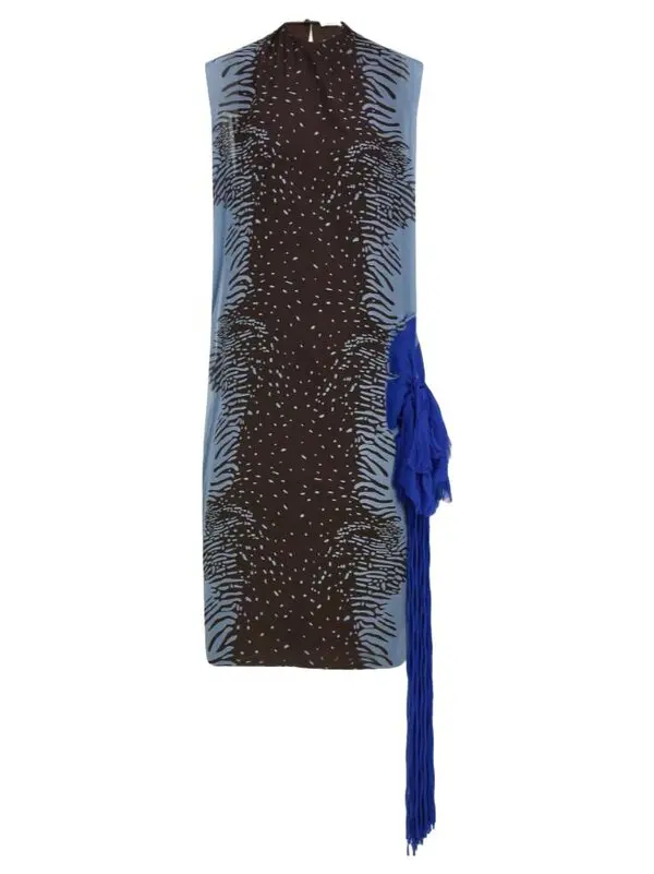 FERRAGAMO Sleeveless Silk Dress With Tasseled Flower Detail - Black