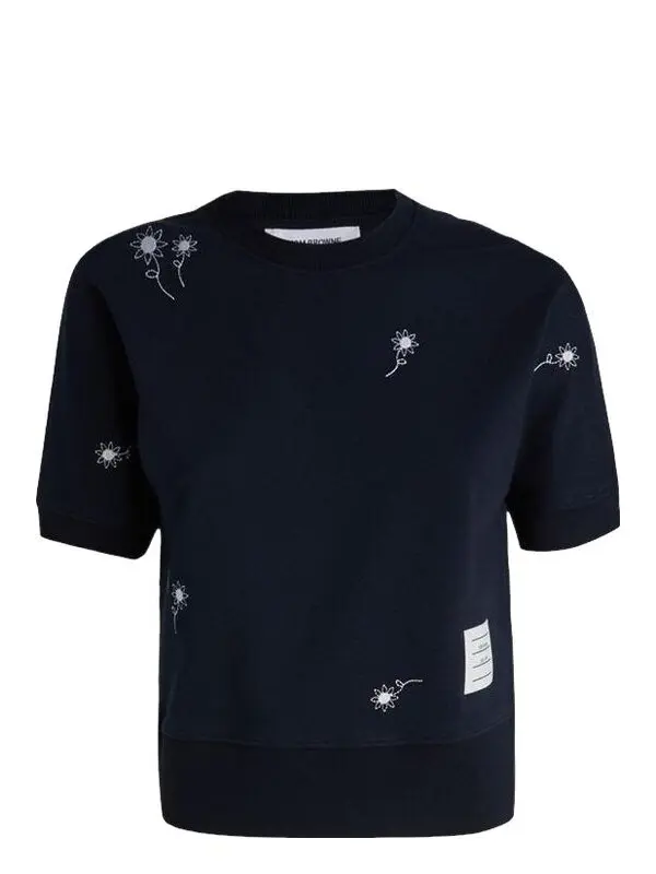 Thom Browne Floral Embroidery T-shirt - Navy Blue